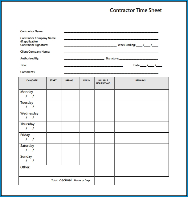  Free Printable Contractor Timesheet Template Templateral
