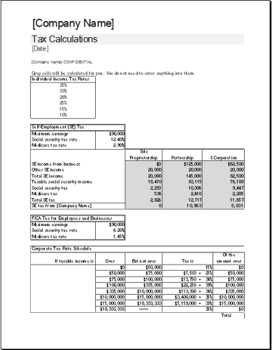 Example of Corporate Tax Calculator Template | Templateral