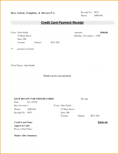 √ Credit Card Receipt Template