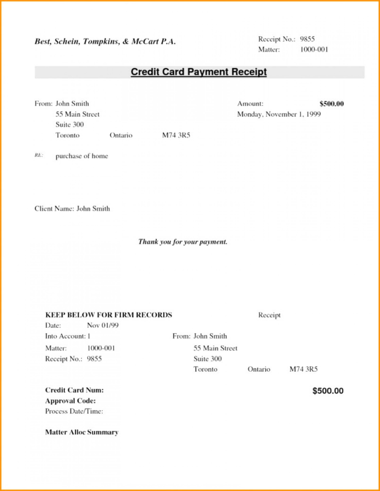 √ Credit Card Receipt Template