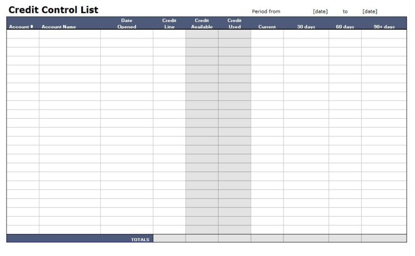 √ Free Credit Control List Template (Excel)