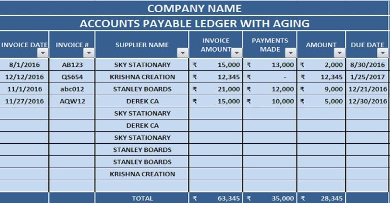 √ Credit Control Sheet With Aging Template