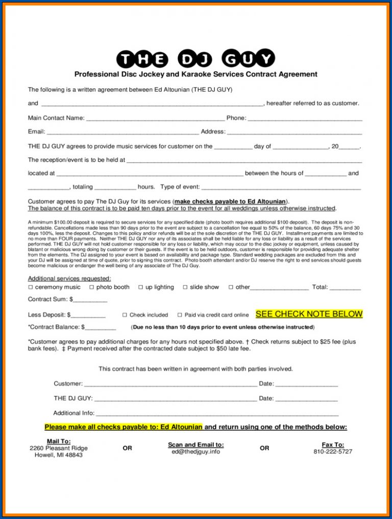 √ Free Printable DJ Contract Template