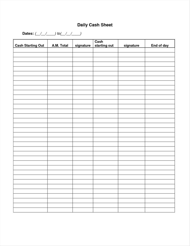 √ Daily Cash Count Sheet Template (Excel)