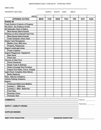 √ Daily Cleaning Inspection Sheet Template (Excel)