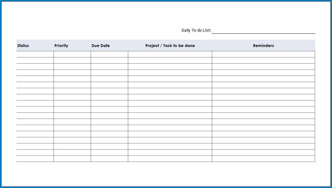 Daily Task Sheet Template Excel DocTemplates