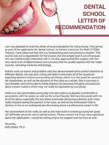 √ Dental School Letter of Recommendation Template