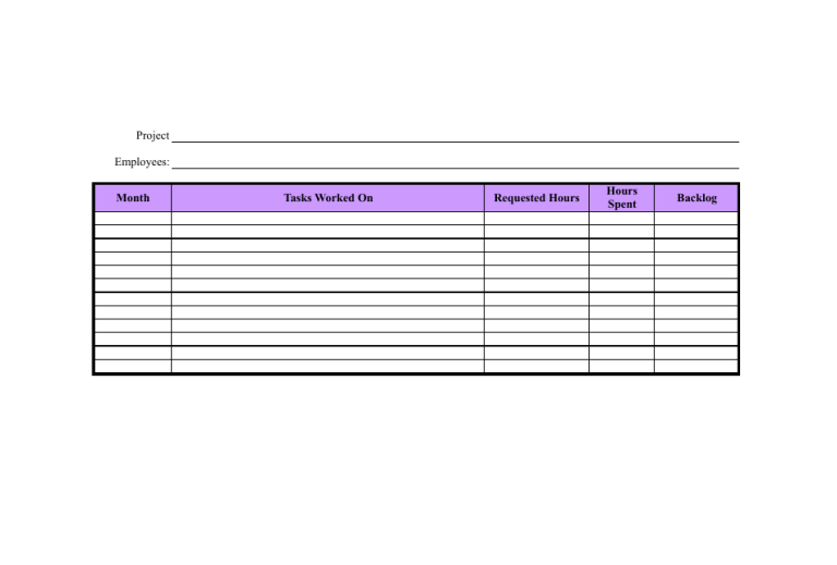√ Employee At Home Work Tracking Log Template