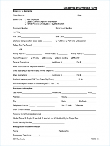 √ Free Printable Employee Information Form