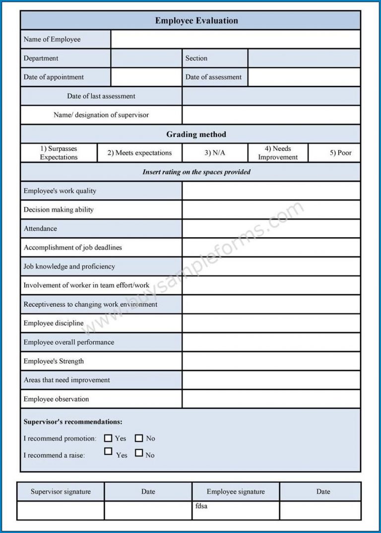 √ Free Printable Employee Performance Evaluation Template
