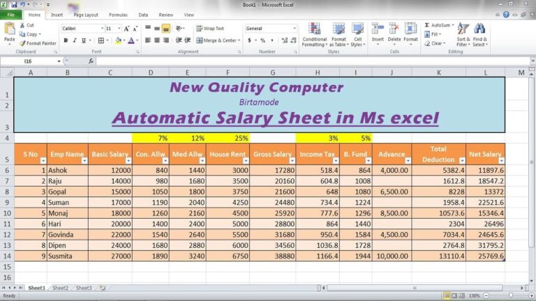 √ Employee Salary Calculation Sheet Template