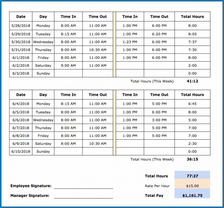 √ Free Printable Employee Timesheet Template