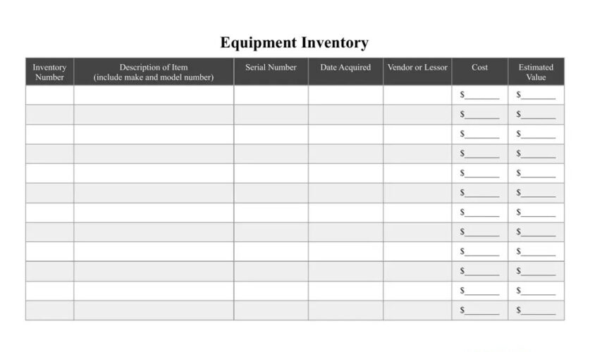 √ Printable Equipment Inventory List Template