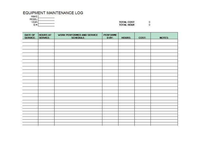 √ Farm Equipment Maintenance Sheet Template