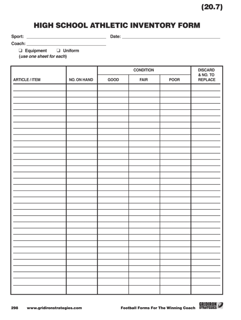 √ Football Equipment Sign-out Sheet Template