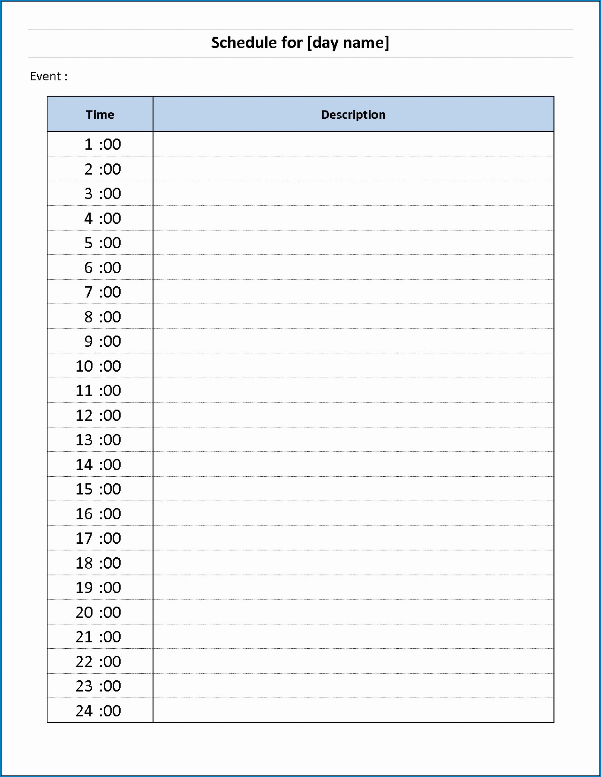 Free Printable Daily Hourly Schedule Template Printable Templates