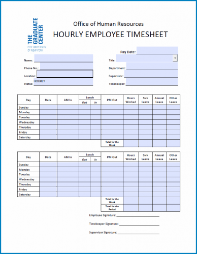 √ Free Printable Hourly Timesheet Template