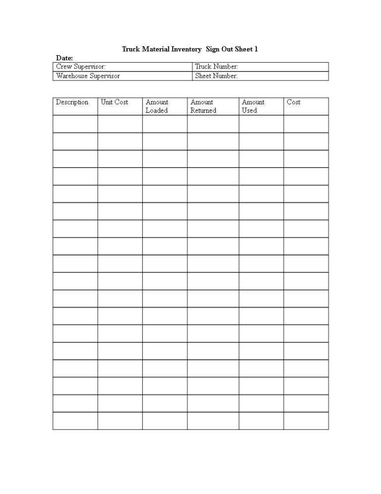 √ Inventory Sign-out Sheet Template (Excel)