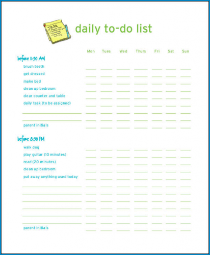 √ Free Printable Kid To Do List Template