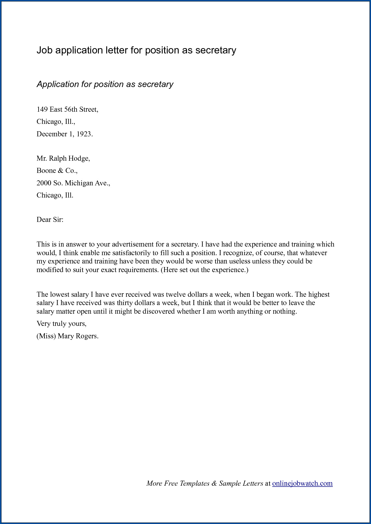  Free Printable Letter Of Interest For A Job