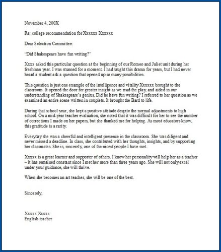 √ Free Printable Letter Of Recommendation For Teacher From Student