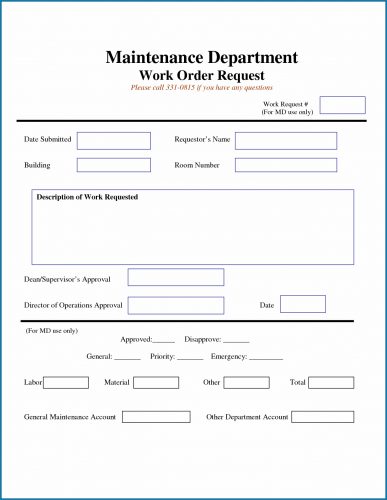 √ Free Printable Maintenance Work Order Template