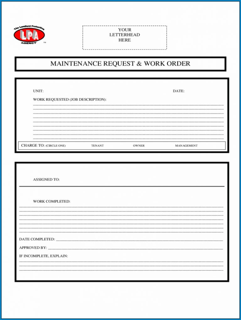 √ Free Printable Maintenance Work Order Template