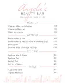 √ Makeup Price List Template