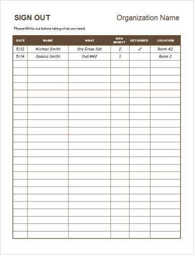 √ Free Material Sign-out Sheet Template (Excel)