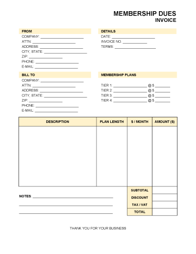 √ Membership Monthly Fee Payment Template