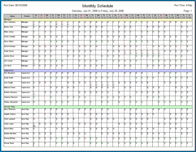 √ Free Printable Monthly Employee Schedule Template Excel