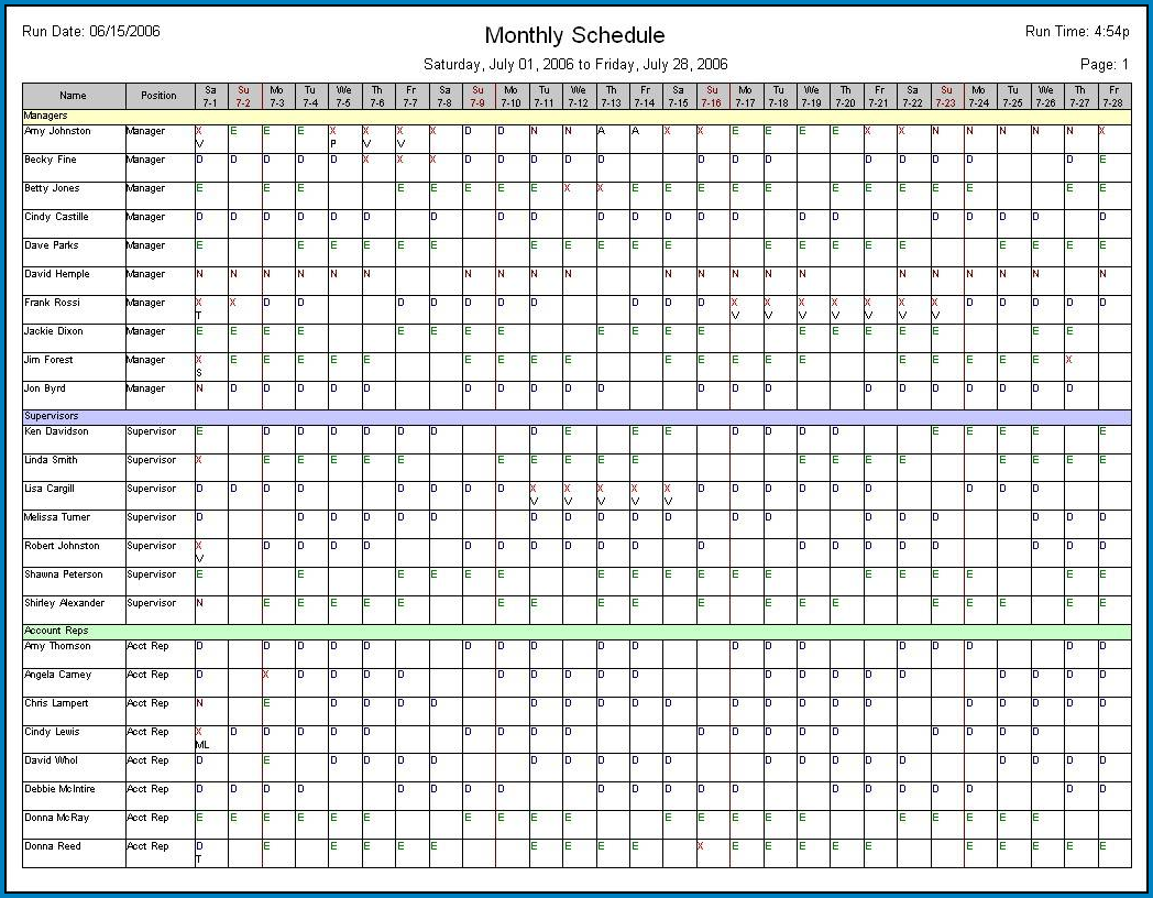  Free Printable Monthly Employee Schedule Template Excel Templateral