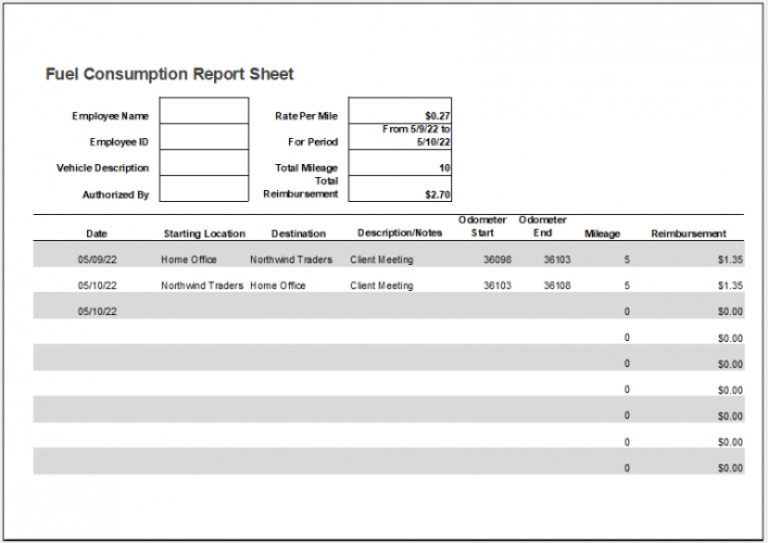 Example of Monthly Fuel Consumption Worksheet Template | Templateral