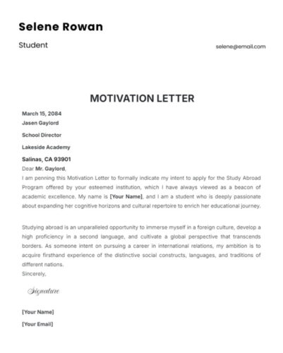 √ Customizable Motivation Letter Template (Word)