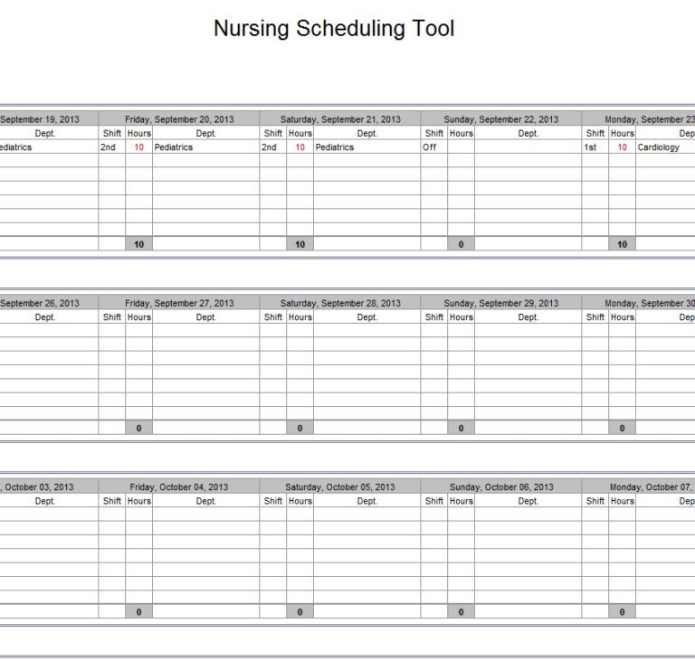 √ Free Printable Nursing Schedule Template