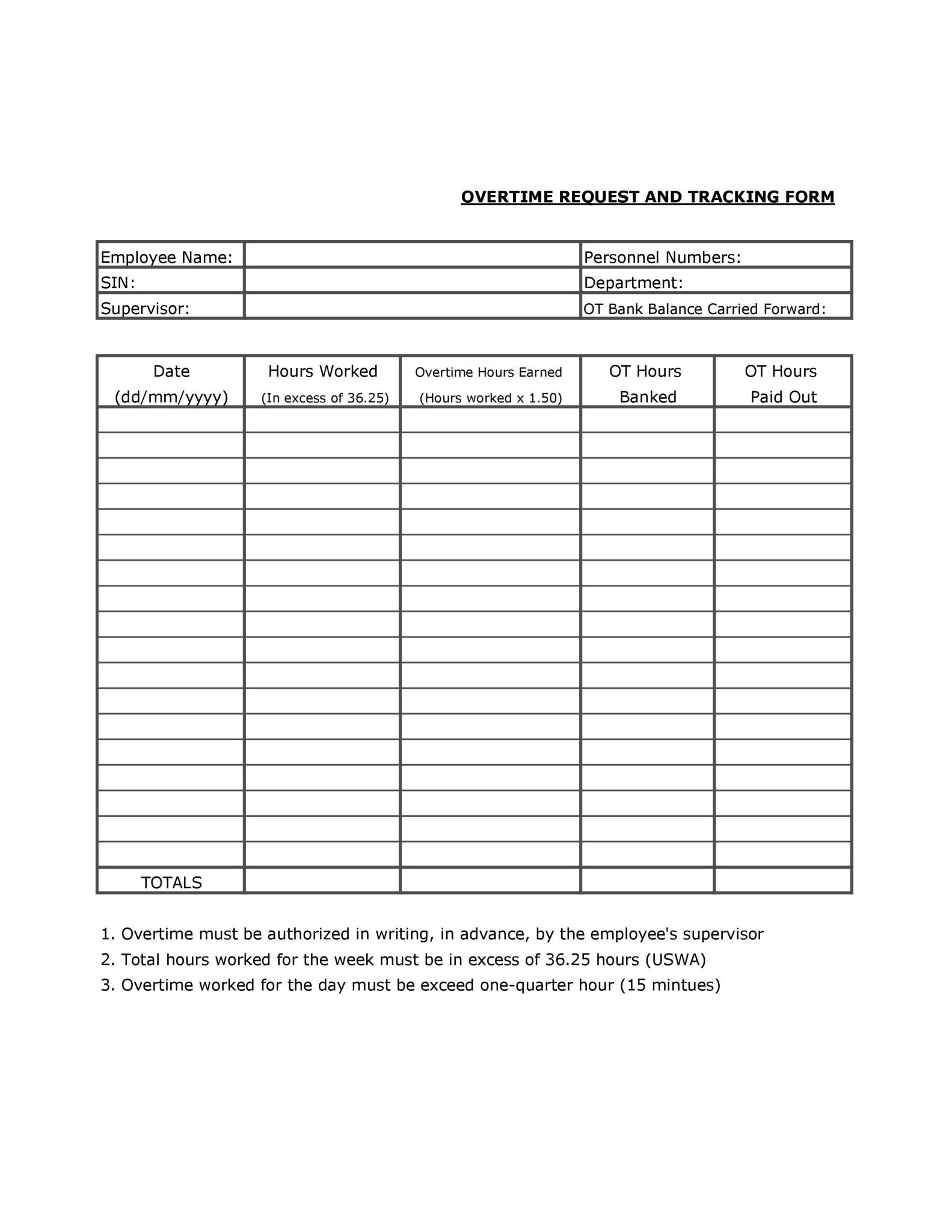√ Overtime Hours Tracker Template