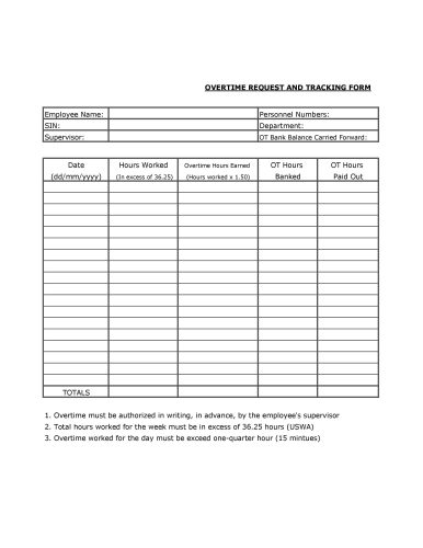 √ Overtime Hours Tracker Template