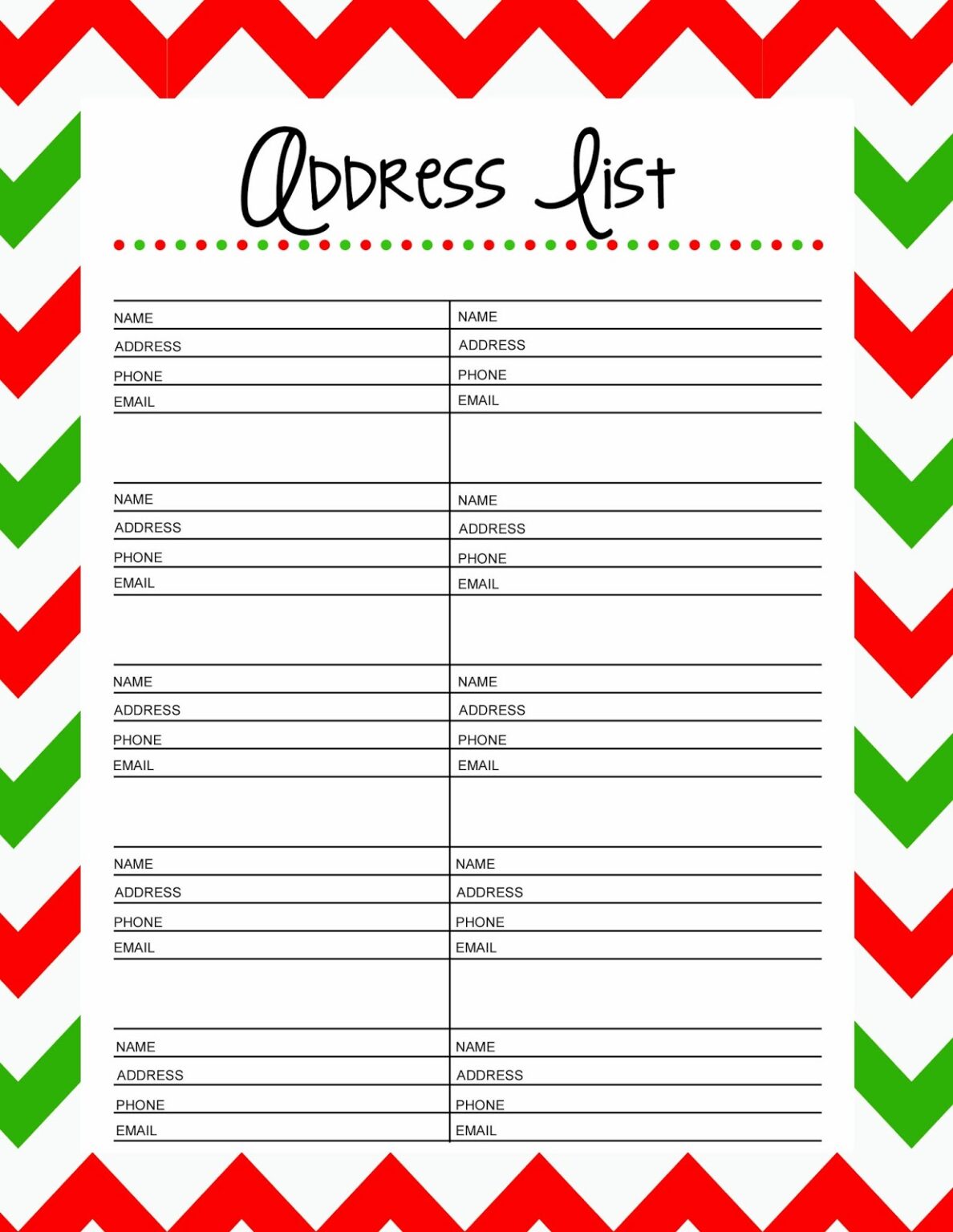 √ Printable Address List Template