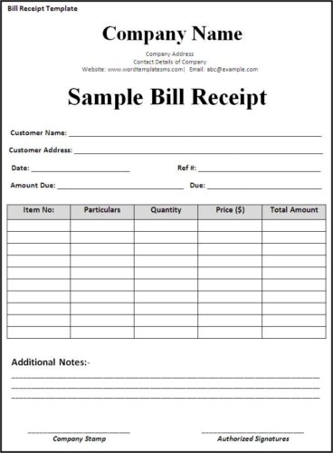 √ Printable Bill Receipt Template