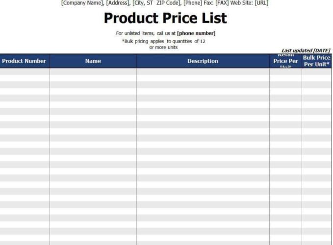 √ Printable Business Price List Template