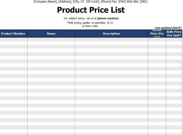 √ Printable Business Price List Template