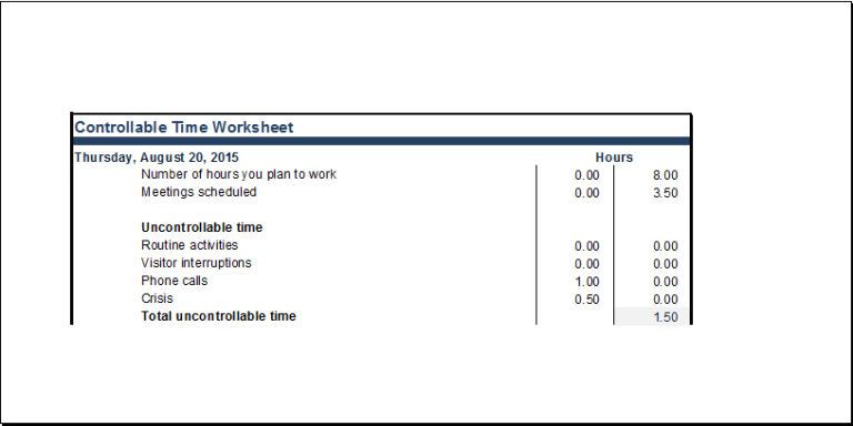 √ Printable Controllable Time Worksheet Template
