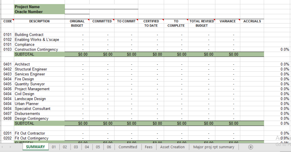 √ Printable Cost Control Template