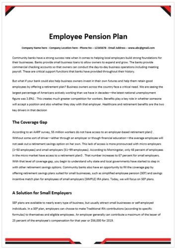 √ Printable Employee Pension Plan Template