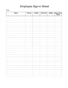 Example of Printable Employee Sign in Sheet Template | Templateral