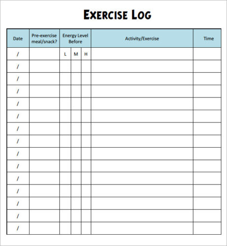 √ Printable Fitness Log Template