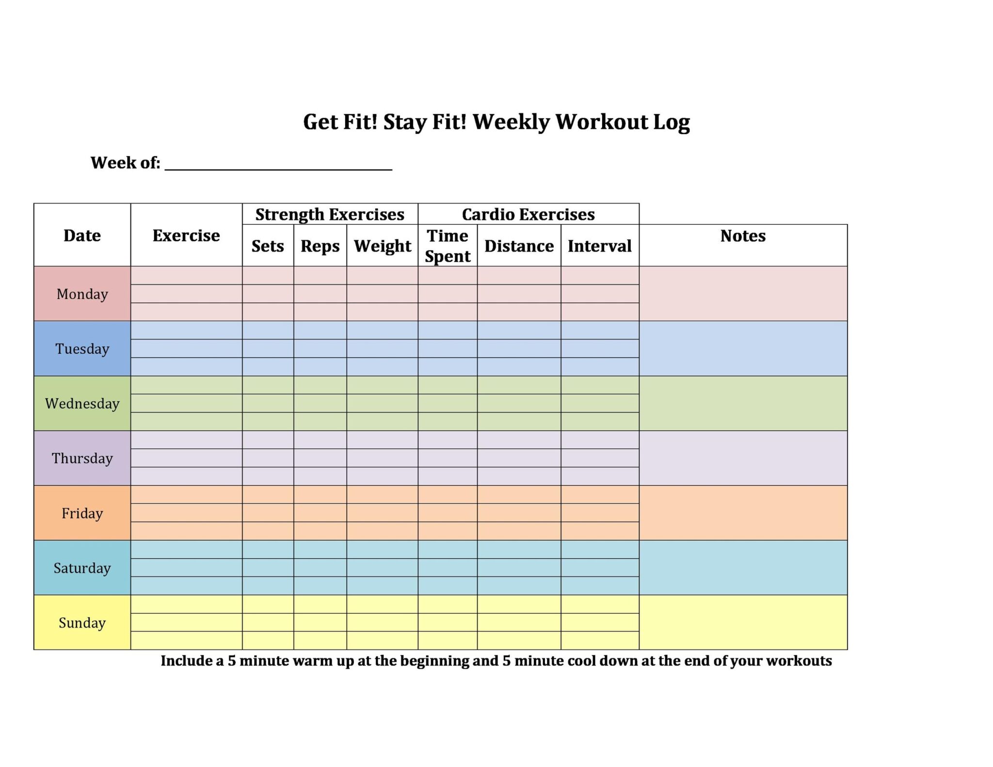 √ Printable Fitness Schedule Template