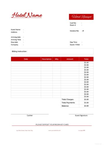 √ Printable Hotel Receipt Template