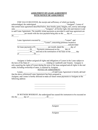 √ Printable Lease Assignment Form