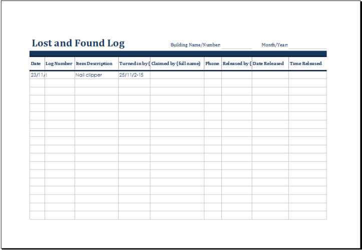 √ Printable Lost And Found Log Template